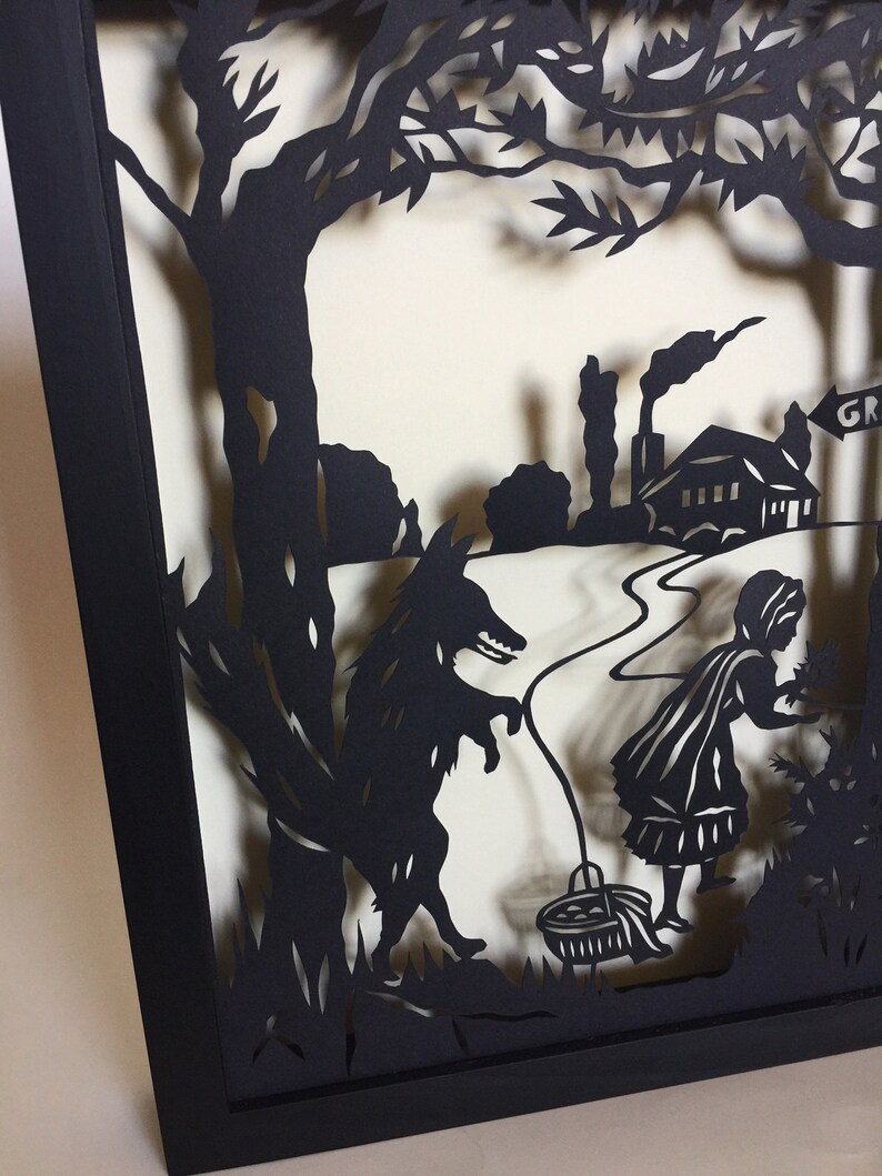 Little RED RIDING HOOD Papercut in Shadow Box - Hand-cut Silhouette ...