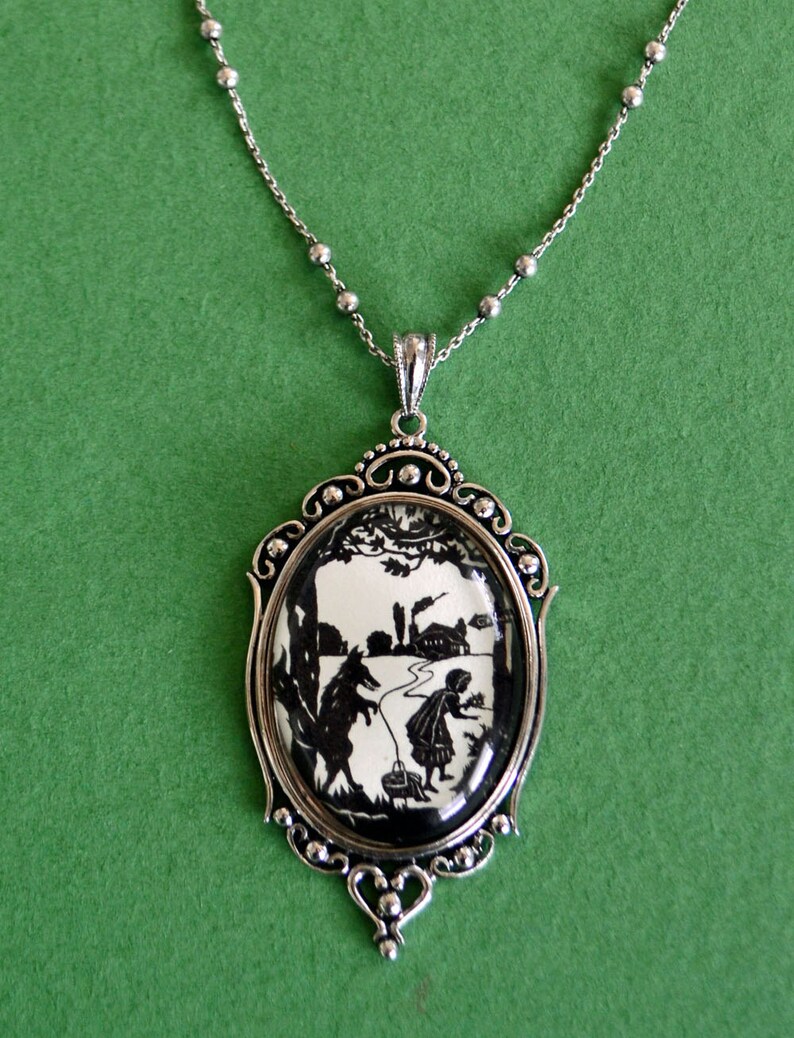 LITTLE RED RIDING Hood Necklace, Pendant on Chain - Silhouette Jewelry ...