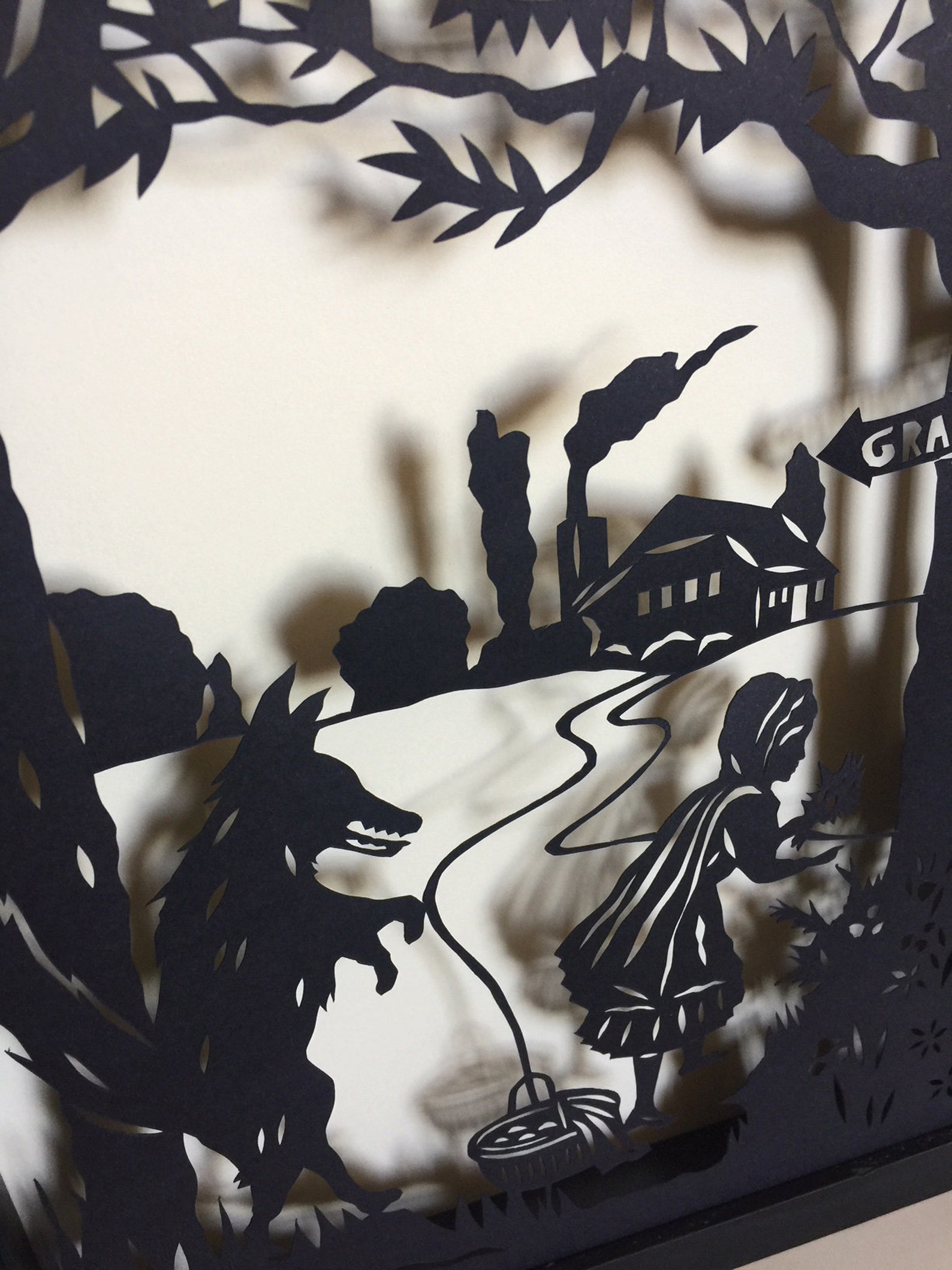 Little RED RIDING HOOD Papercut in Shadow Box - Hand-cut Silhouette ...