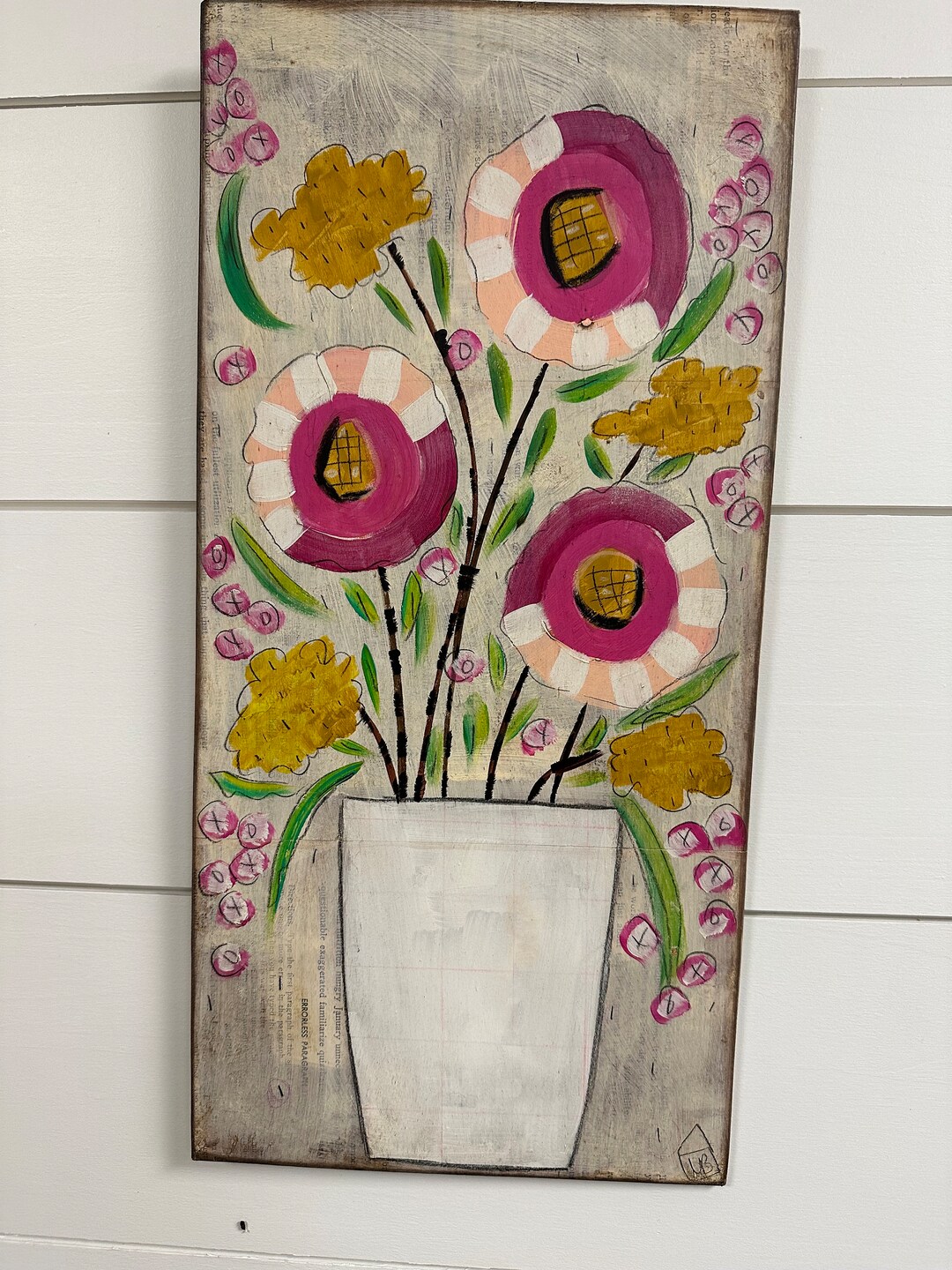 Pink & Pretty Flora original Folk Art Wall Hanging. - Etsy