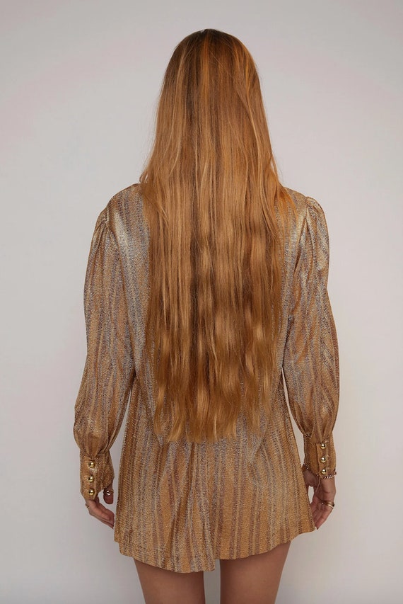 1960s Vintage Gold Metallic Stripe Tunic Mini Dress w… - Gem