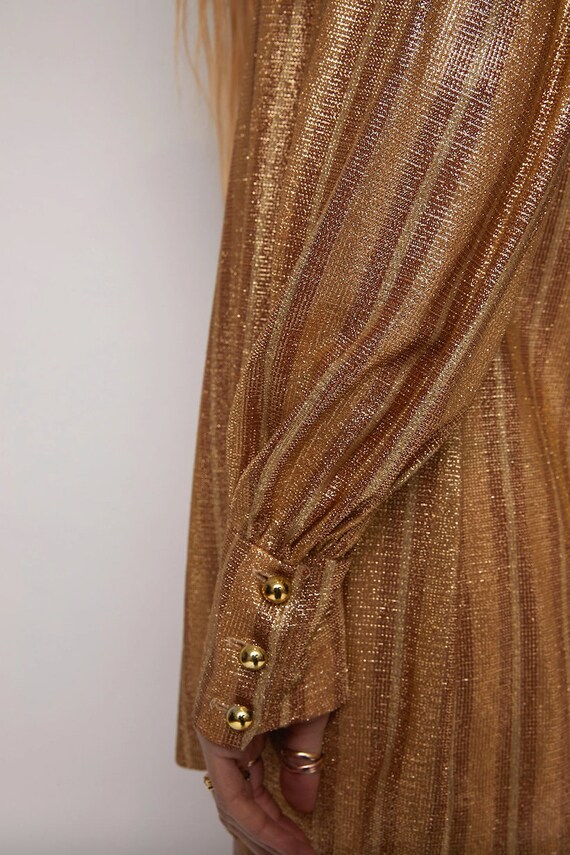1960s Vintage Gold Metallic Stripe Tunic Mini Dress w… - Gem