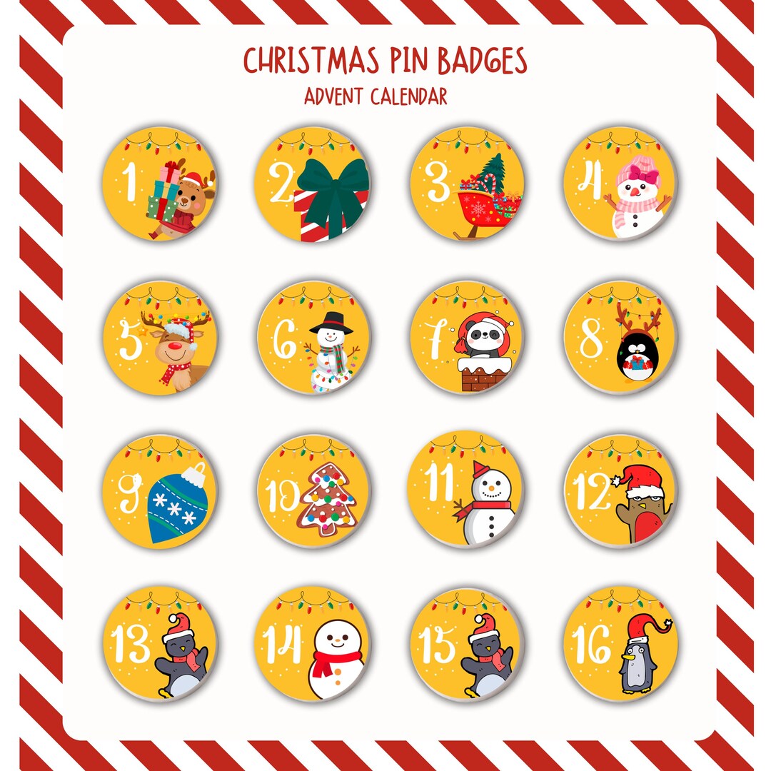 Advent Pin Badge, Christmas Calendar Pinback Button, Xmas Set Badges ...