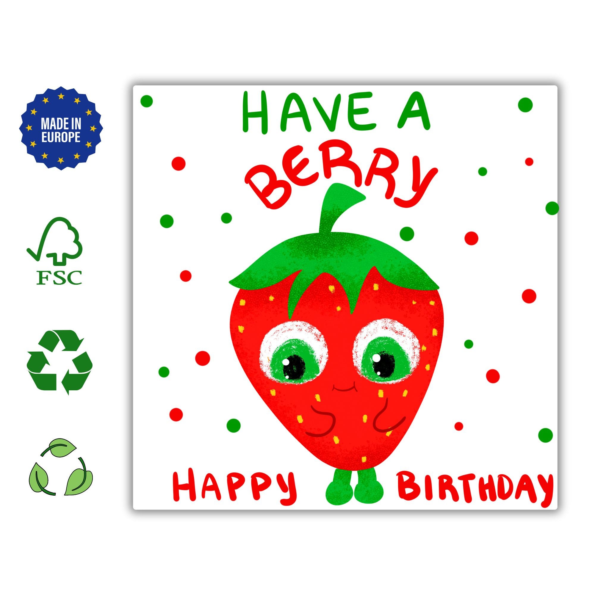 Berry Happy Birthday, Strawberry Greeting Card for Kids, Children Party ...