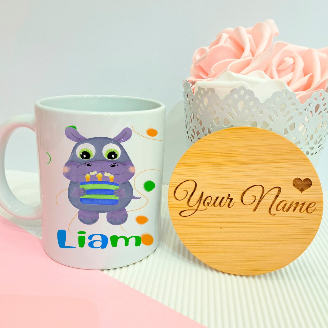 Personalized Hippo Birthday Mug for Children, Boys Gift With Cake ...