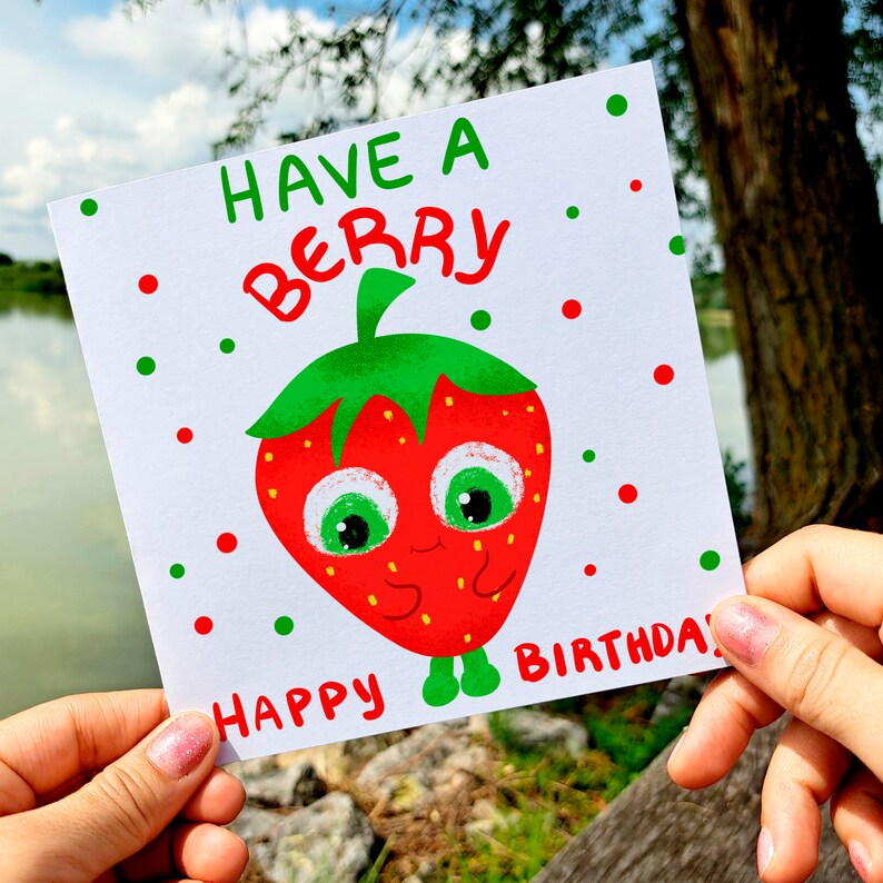 Berry Happy Birthday, Strawberry Greeting Card for Kids, Children Party ...