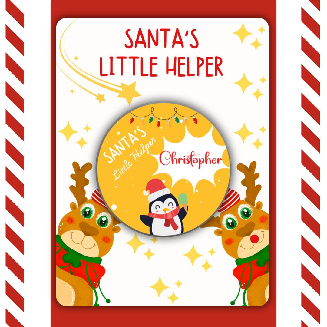 Christmas Pin Badges for Kids, Penguin Santa's Little Helper Button ...