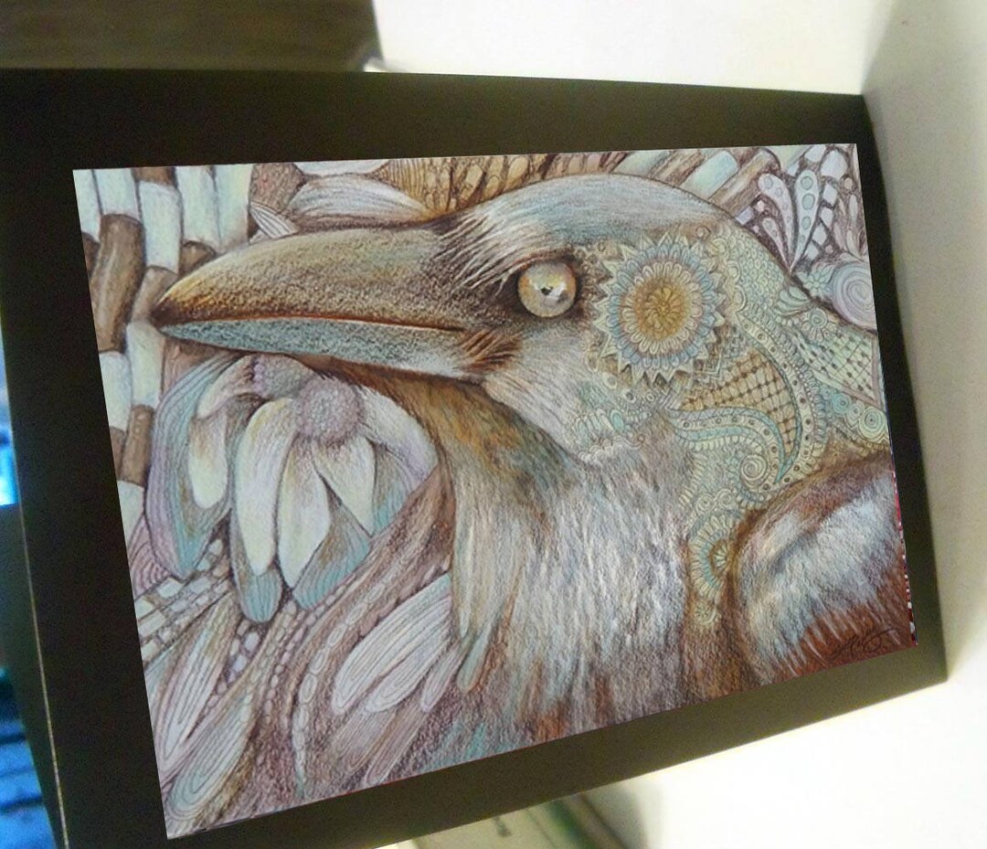 Greeting Card Zentangle Raven Wood Blank Card - Etsy