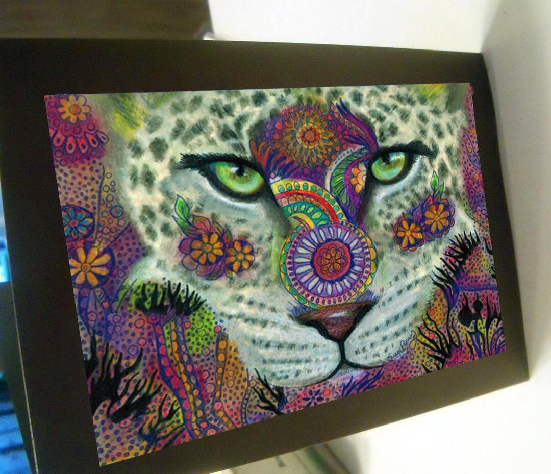 Greeting Card Zentangle Leopard Jaguar Blank Card - Etsy