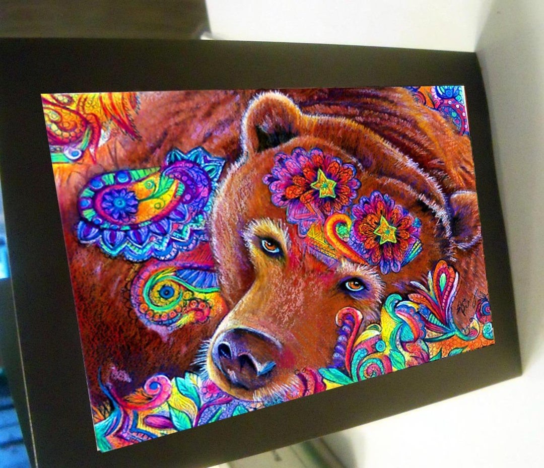 Greeting Card Print of Originlal Drawing Bear Exuberance Colorful ...
