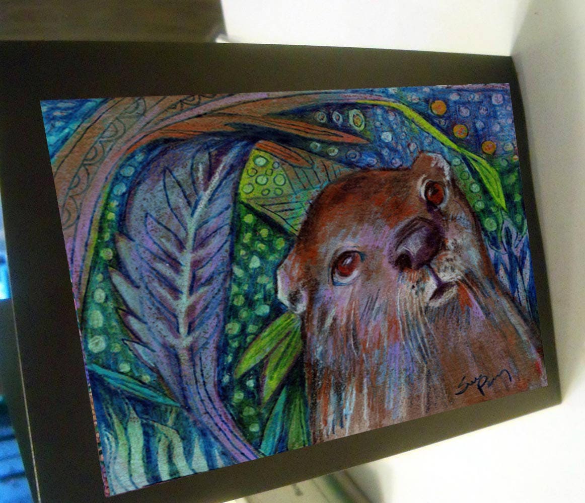 Greeting Card Zentangle River Otter Blank Card - Etsy