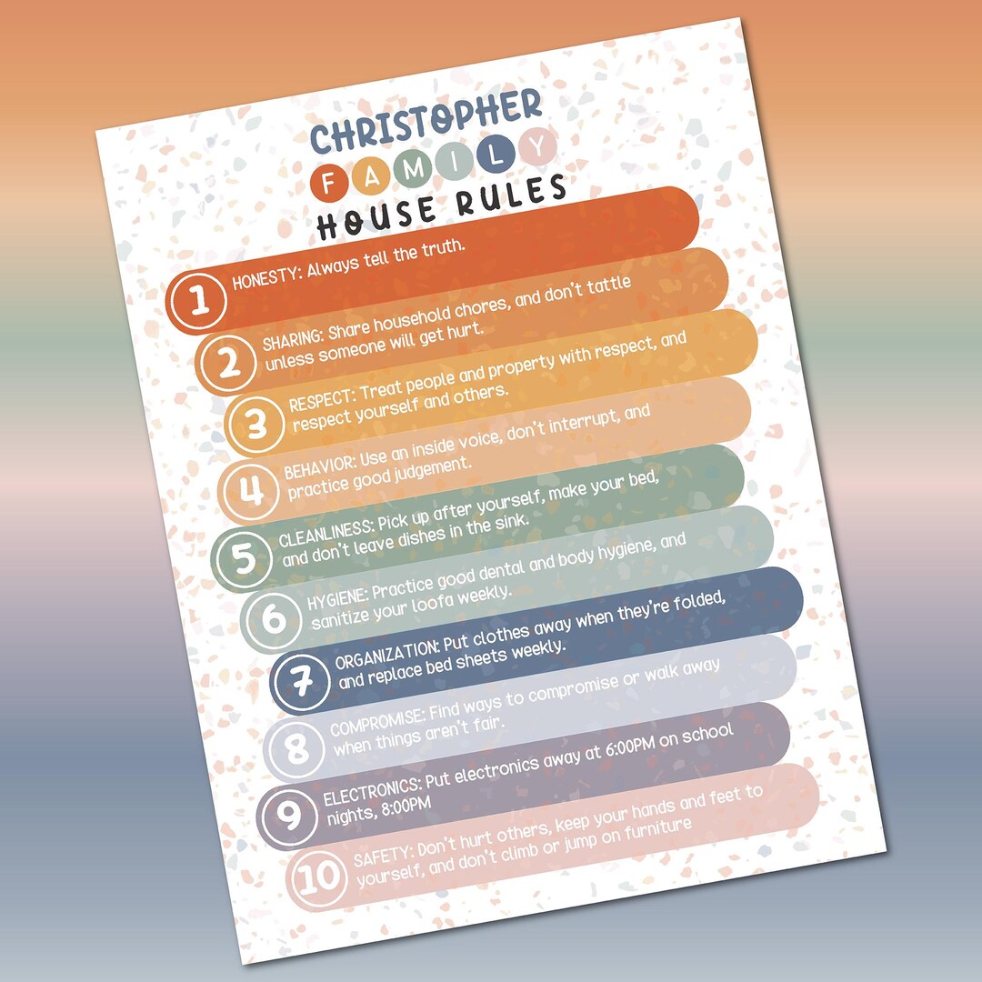 Printable Family Rules Chart - Terrazzo Rainbow - Instant Download ...