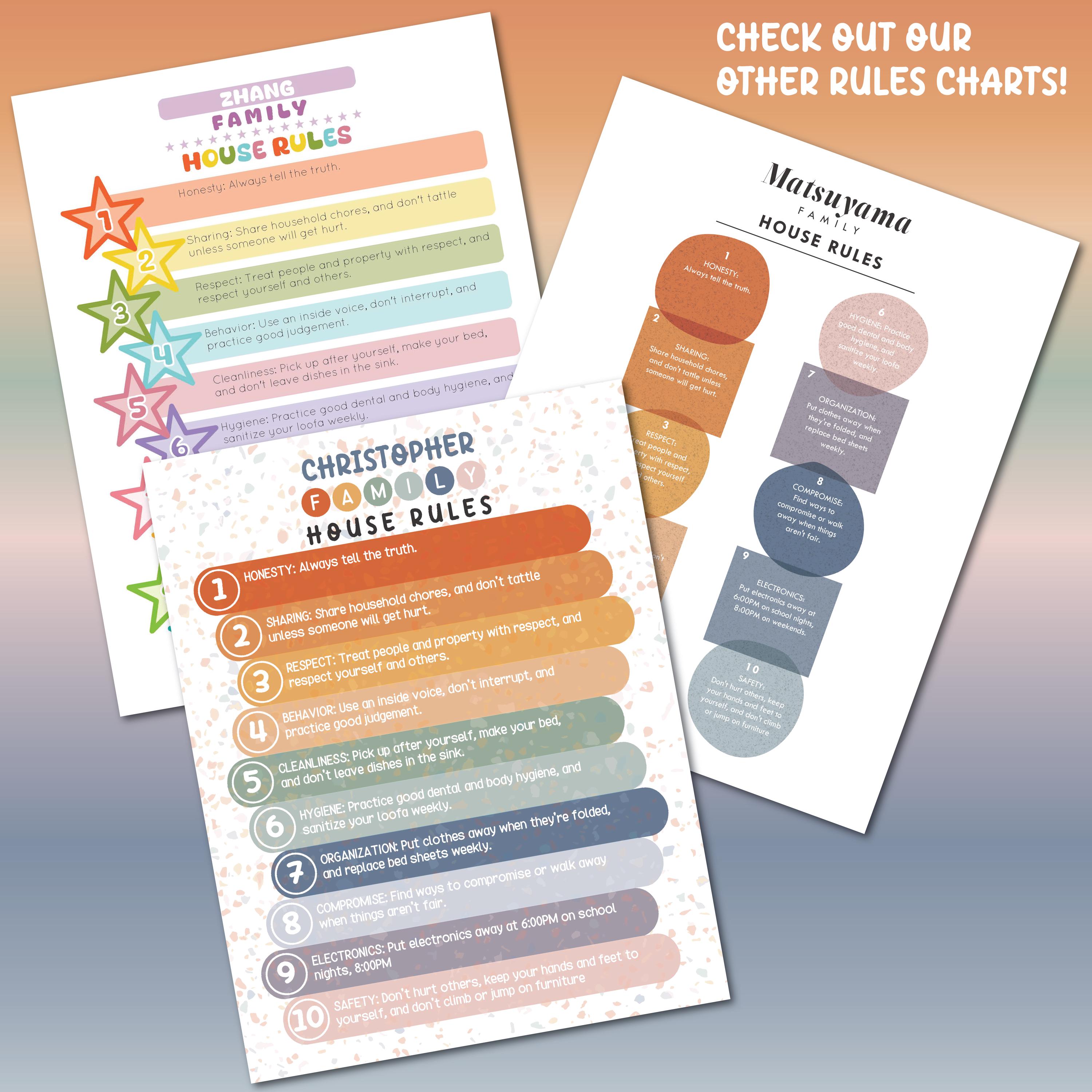 Printable Family Rules Chart - Instant Download Printable, Editable PDF ...