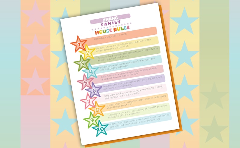Printable Family Rules Chart - Instant Download Printable, Editable PDF ...