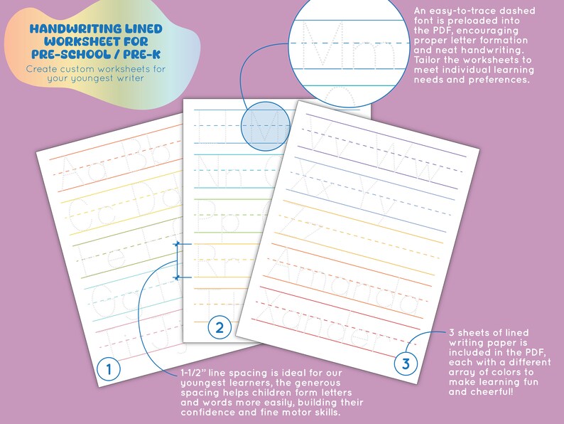 Printable Handwriting Lined Worksheet Editable PDF, Pre-school Pre-k ...