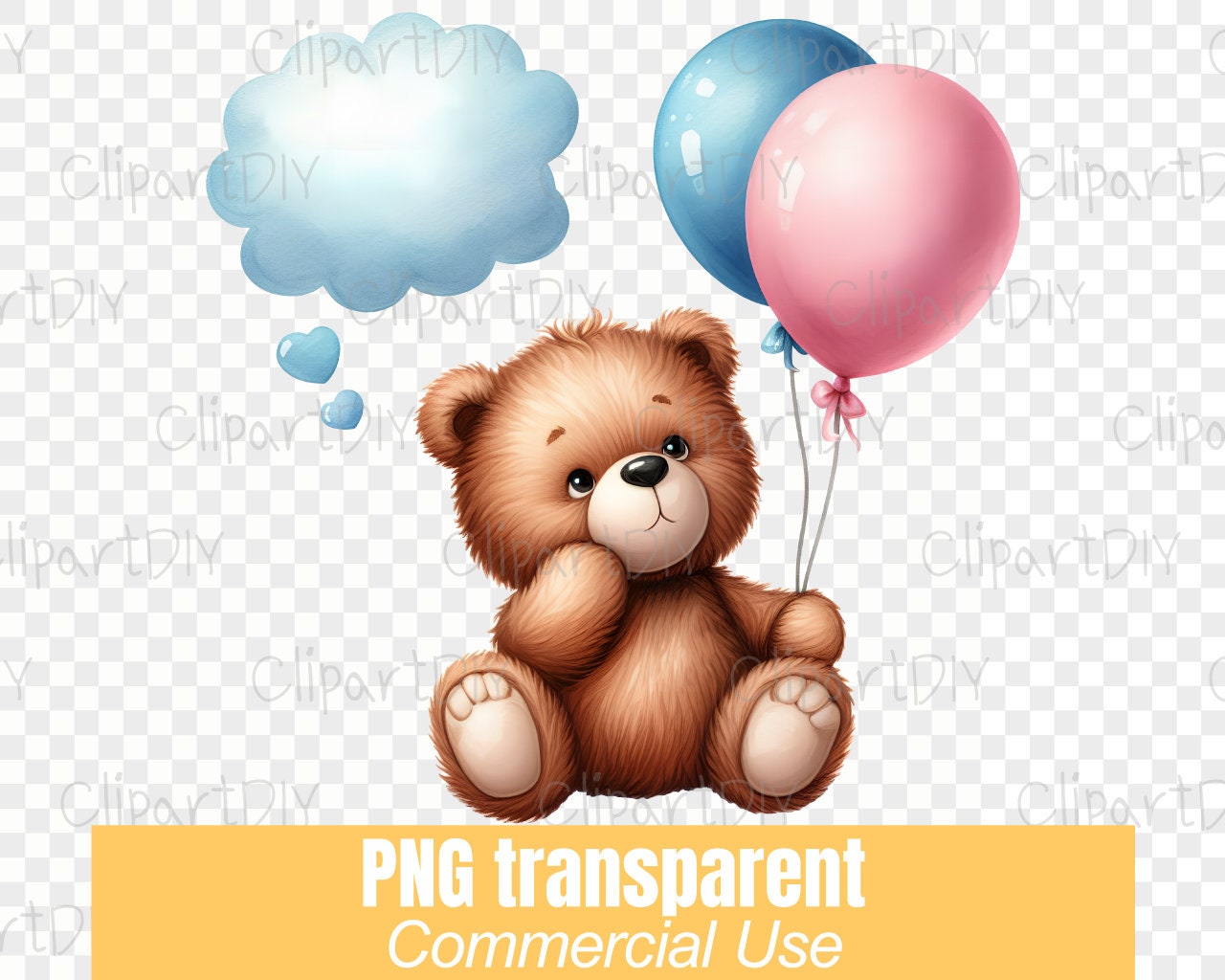 2 PNG Watercolor Teddy Bear CLIPART, Gender Reveal, Teddy Bear Png ...