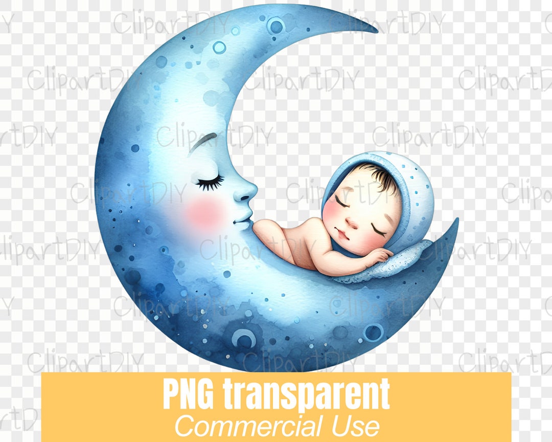 Baby Sleeping Moon PNG, Boy Babyshower Clipart Bundle, It's a Boy Png ...