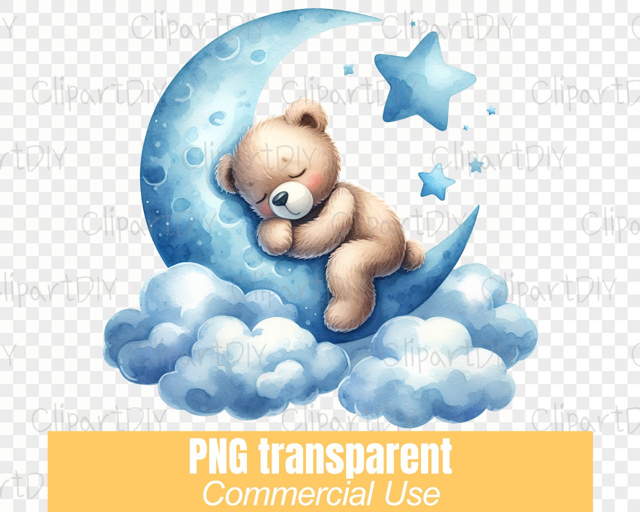 Bear Sleeping Moon PNG, Boy Babyshower Clipart Bundle, It's a Boy Png ...