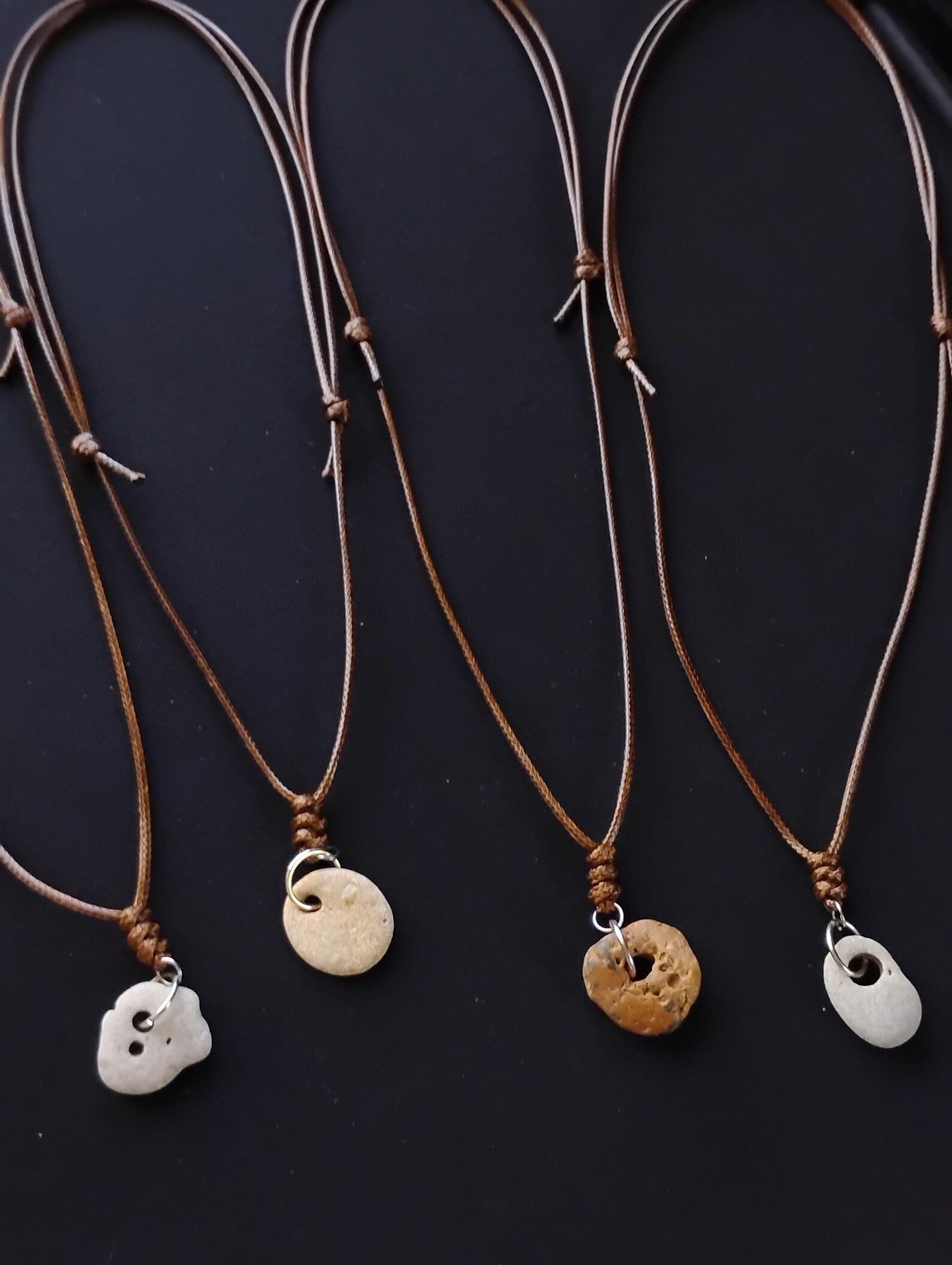 Hag Stone Sacred Adjustable Brown Cord Necklace Holey Rare Beach Stone ...