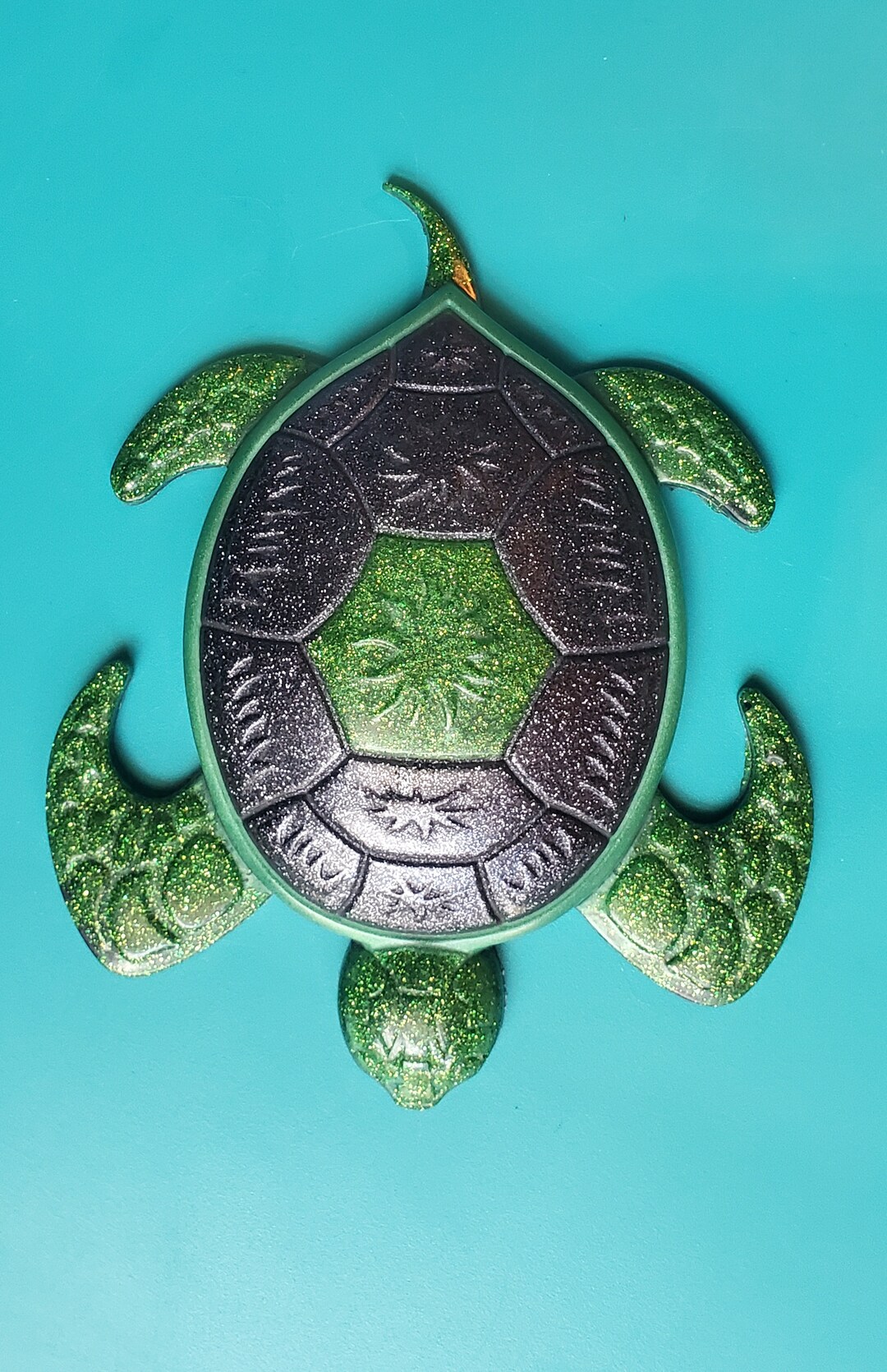 Sea Turtle Figure Statue Sculpture Green Black Glitter Unique Home ...