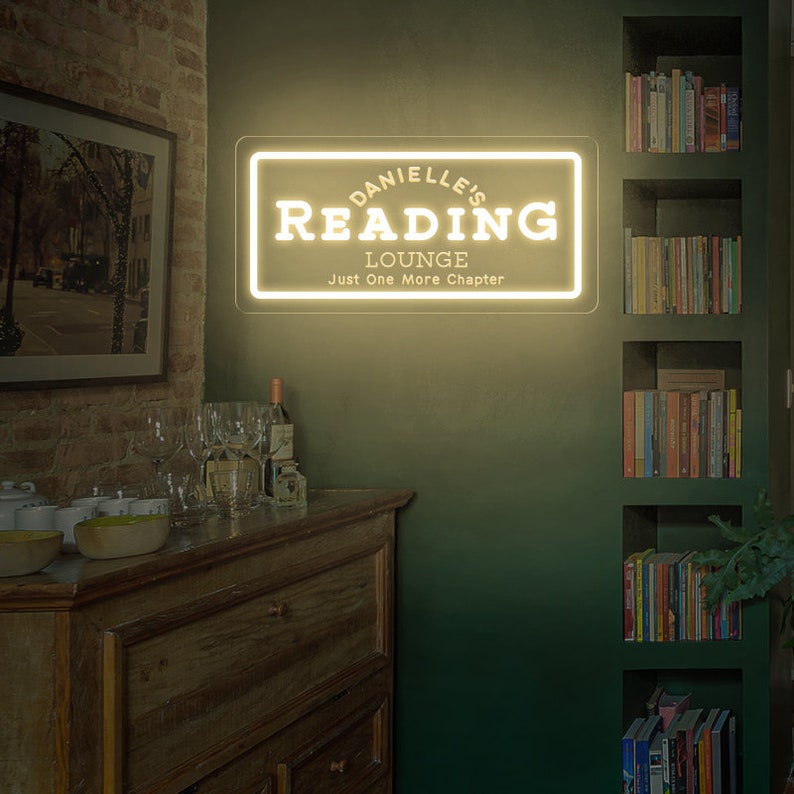 Custom Reading Lounge Neon Sign, Custom Name Library Neon Sign, Book ...