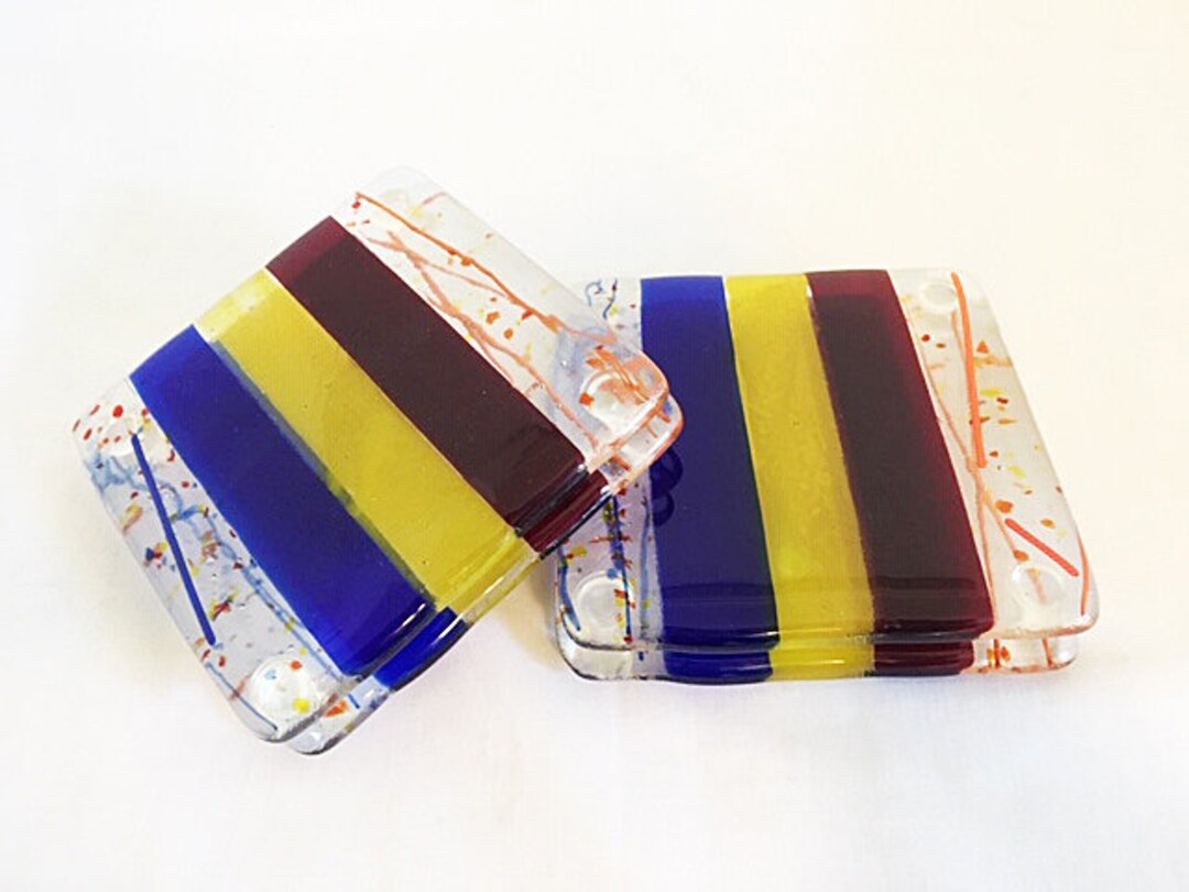 Fused Glass Coasters, Red, Yellow, Blue, Orange, Drink Coasters ...