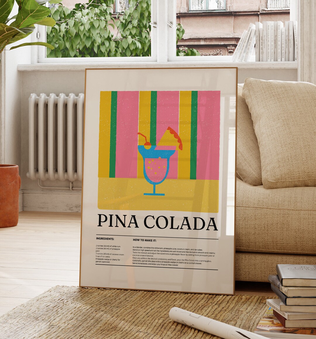 Pina Colada Cocktail Recipe Print, Stylish Wall Art, Mixology Design ...