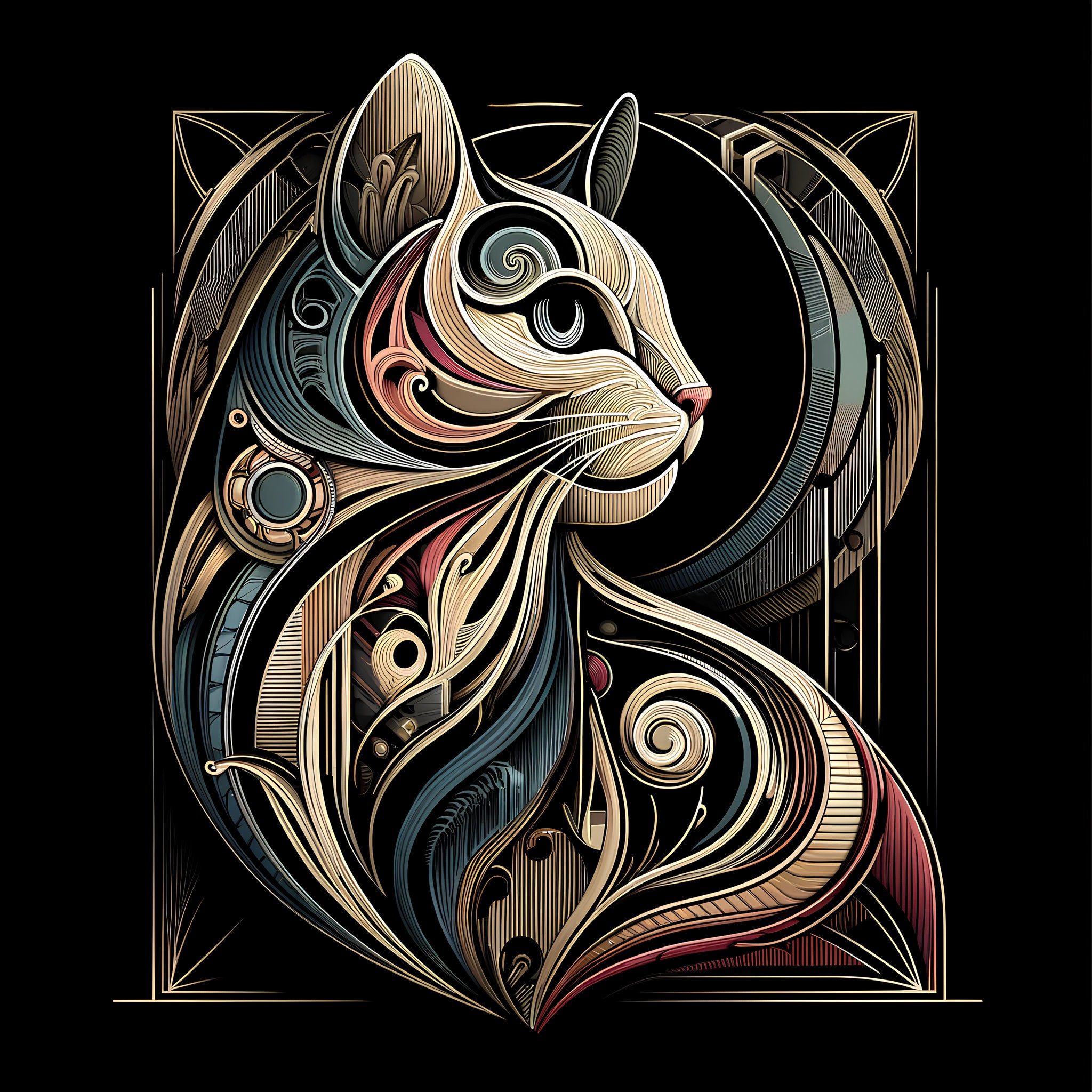 Abstract Cat | Animal | Digital Art Print | Wall Art | Digital Download ...