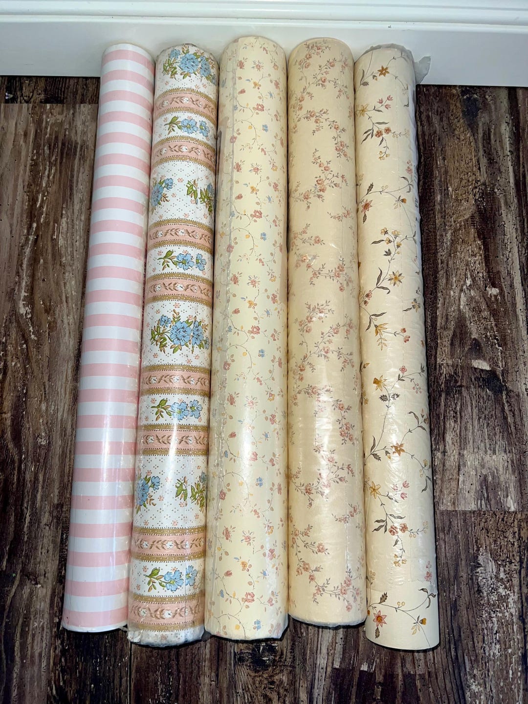 Vintage Vinyl Wallpaper Roll Lot, Floral Cottage Chic, Farmhouse Wall ...
