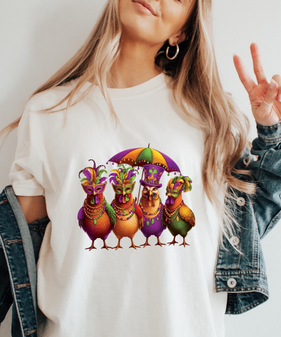 Chicken Shirt, Mardi Gras Chicken Crew Shirt, Mardi Gras Carnival Shirt ...