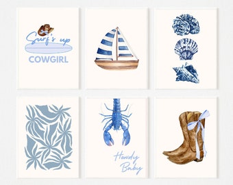 Coastal Cowgirl Wall Prints, Set of 6, Palm Tree, Beach Cowgirl, Wall ...