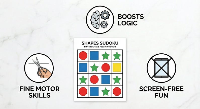 Cut and Paste Sudoku for Kids | Montessori Logic Puzzles | Preschool ...