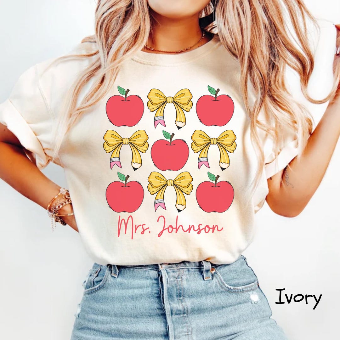 Custom Teacher Comfort Colors T-shirt, Apple Pencil Bow Design - Etsy