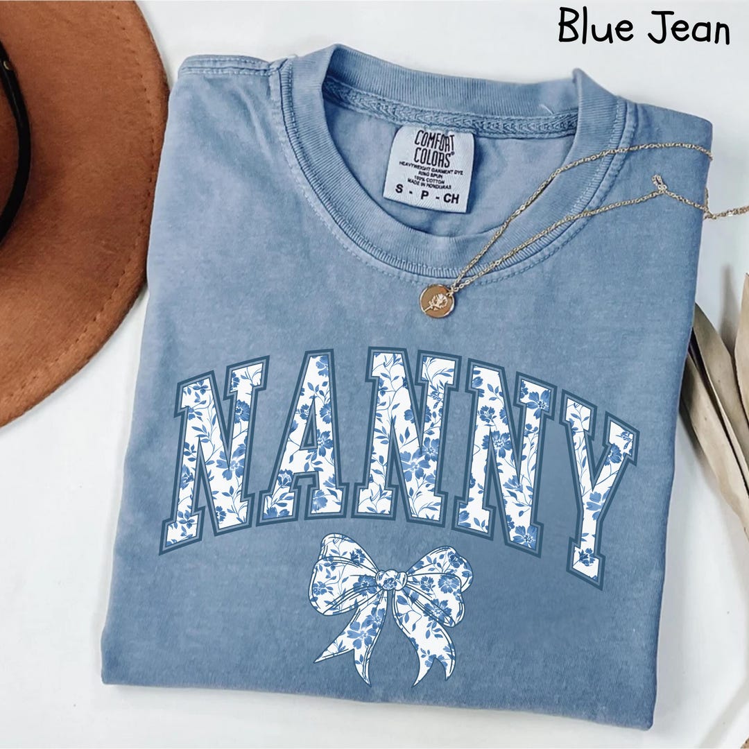 Comfort Colors® Nanny Shirt, Blue Ribbon Shirt, Mothers Day Gift, Girly ...