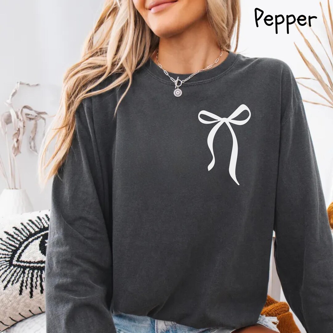 Comfort Colors Long Sleeve Shirt, Bow Shirt, Cute Bow Shirt, Trendy ...