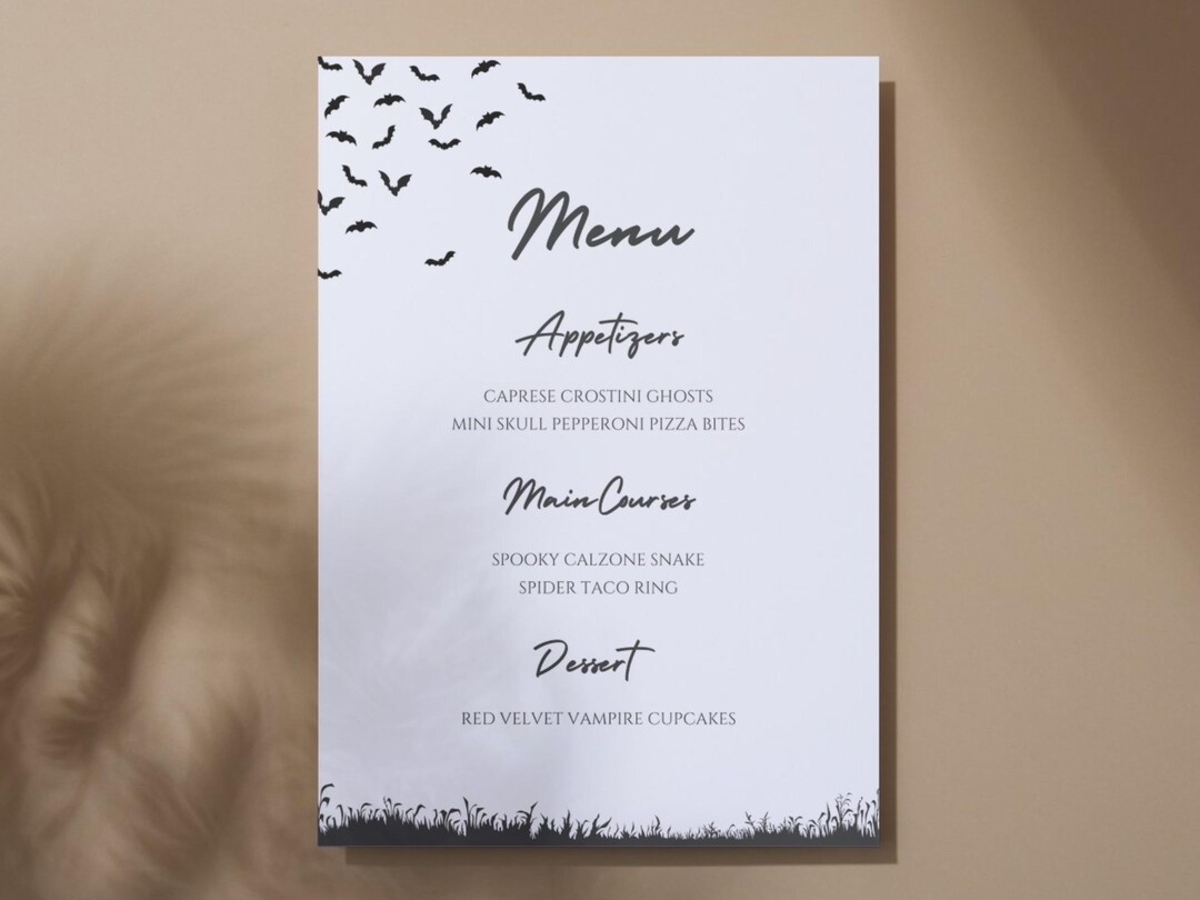 Halloween Bats Menu Template, Printable Halloween Dinner Party Menu ...