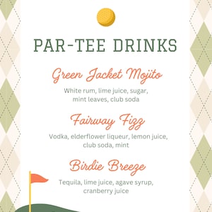 Golf Theme Party Bar Menu Digital Download; Editable Cocktail Menu, 8 ...