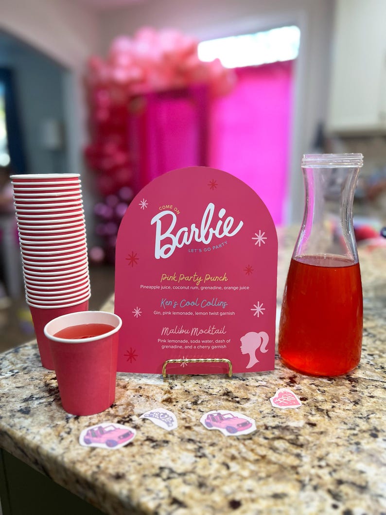 Barbie Theme 01 Cocktail Menu Canva Templates | Editable Menu | Digital ...