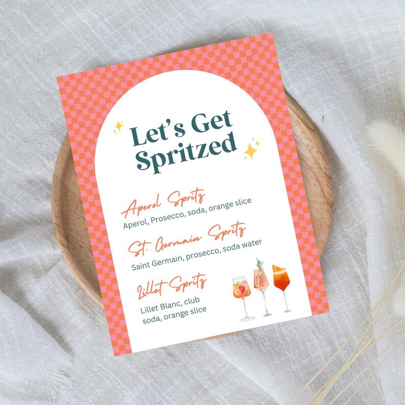 Spritz Cocktails Bar Sign Template, Spritz Theme Party, Editable ...