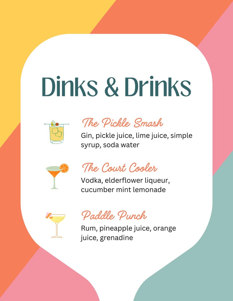 Pickleball Cocktails Bar Sign Template, Pickleball Theme Party ...