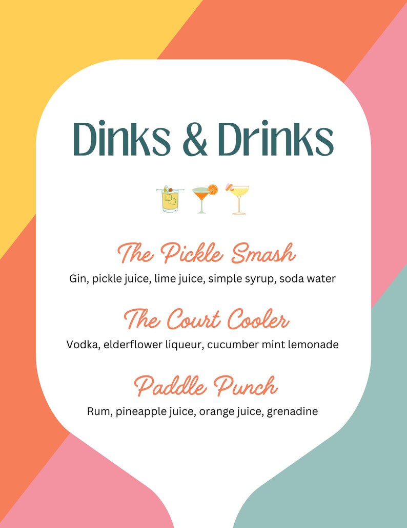 Pickleball Cocktails Bar Sign Template, Pickleball Theme Party ...