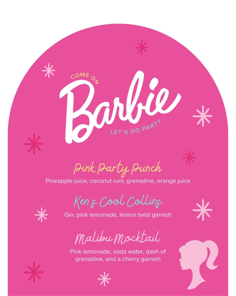 Barbie Theme 01 Cocktail Menu Canva Templates | Editable Menu | Digital ...