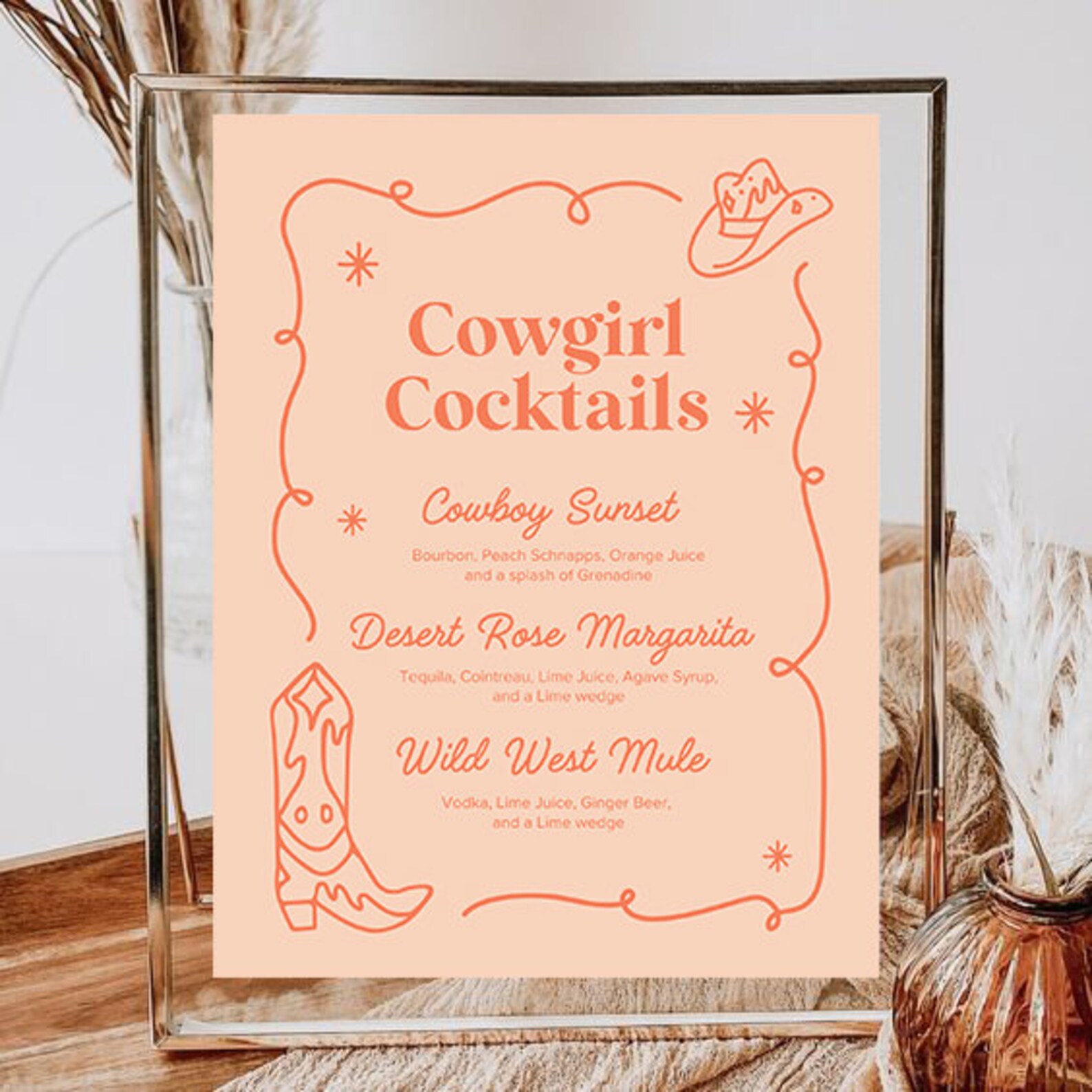 Cowgirl Cocktails Bar Sign Template, Western Theme Party, Editable ...