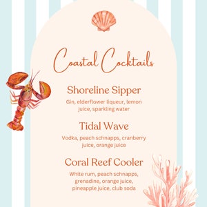 Coastal Bar Menu Digital Download | Beach-themed Printable Menu ...