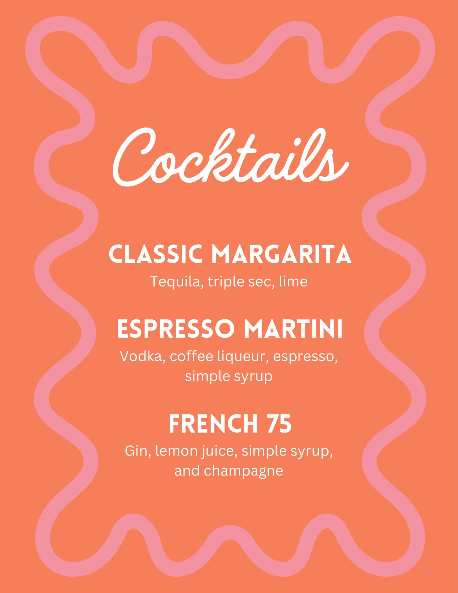 Squiggle Cocktails Bar Sign Template, Cute Theme Party, Editable ...