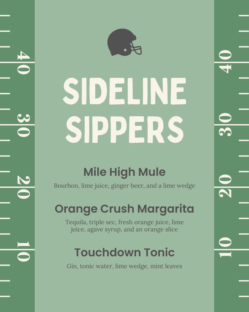 Football-themed 03 Digital Cocktail Menu Template | Editable Game Day ...