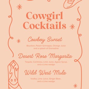 Cowgirl Cocktails Bar Sign Template, Western Theme Party, Editable ...