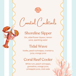 Coastal Bar Menu Digital Download | Beach-themed Printable Menu ...