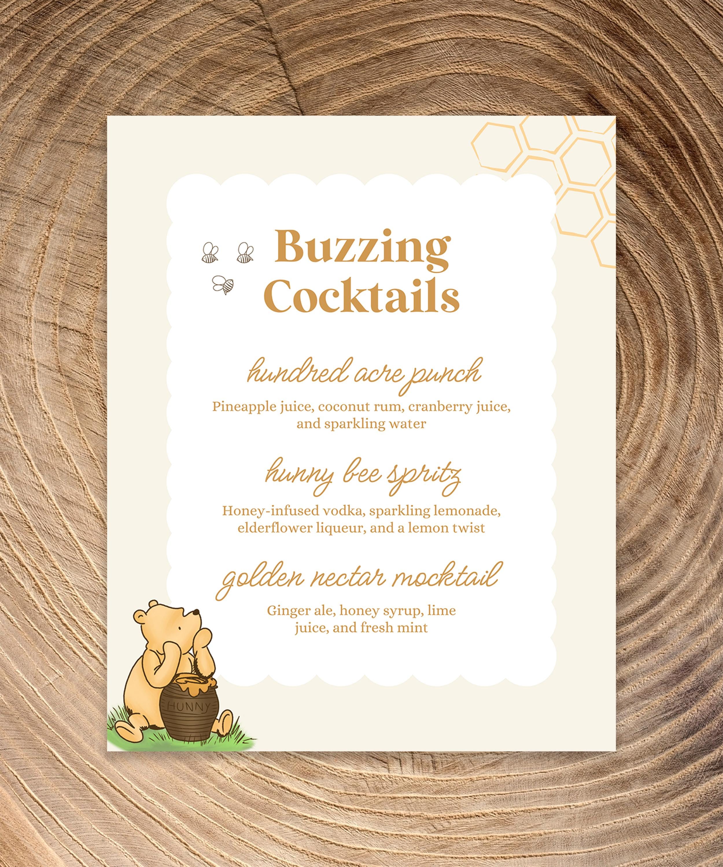 Winnie the Pooh-themed Cocktail Menu | Editable Menu | Digital Download ...