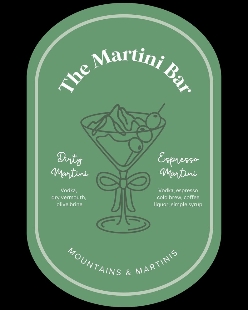 Mountains & Martini Cocktail Menu | Digital Canva Template | Editable ...